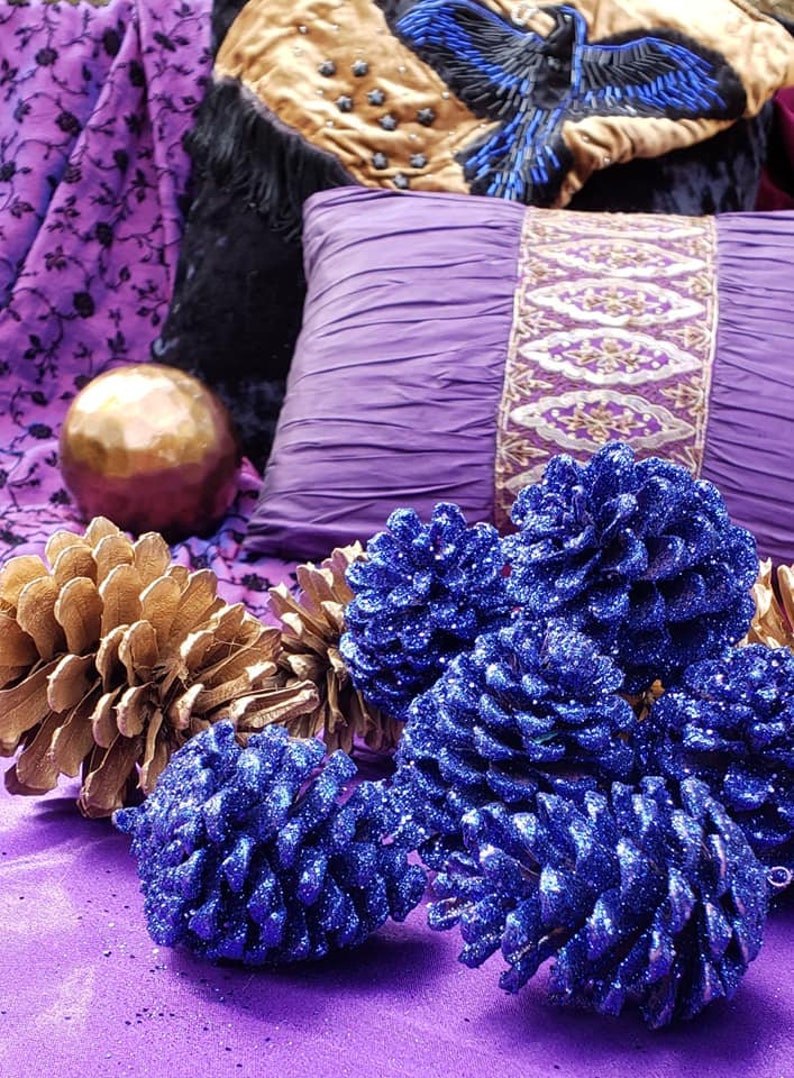 Frozen Ornament Midnight Blue Christmas Pine Cones Blue Glitter Pine ...