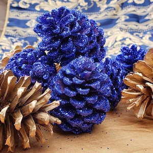 Frozen Ornament Midnight Blue Christmas Pine Cones Blue Glitter Pine ...