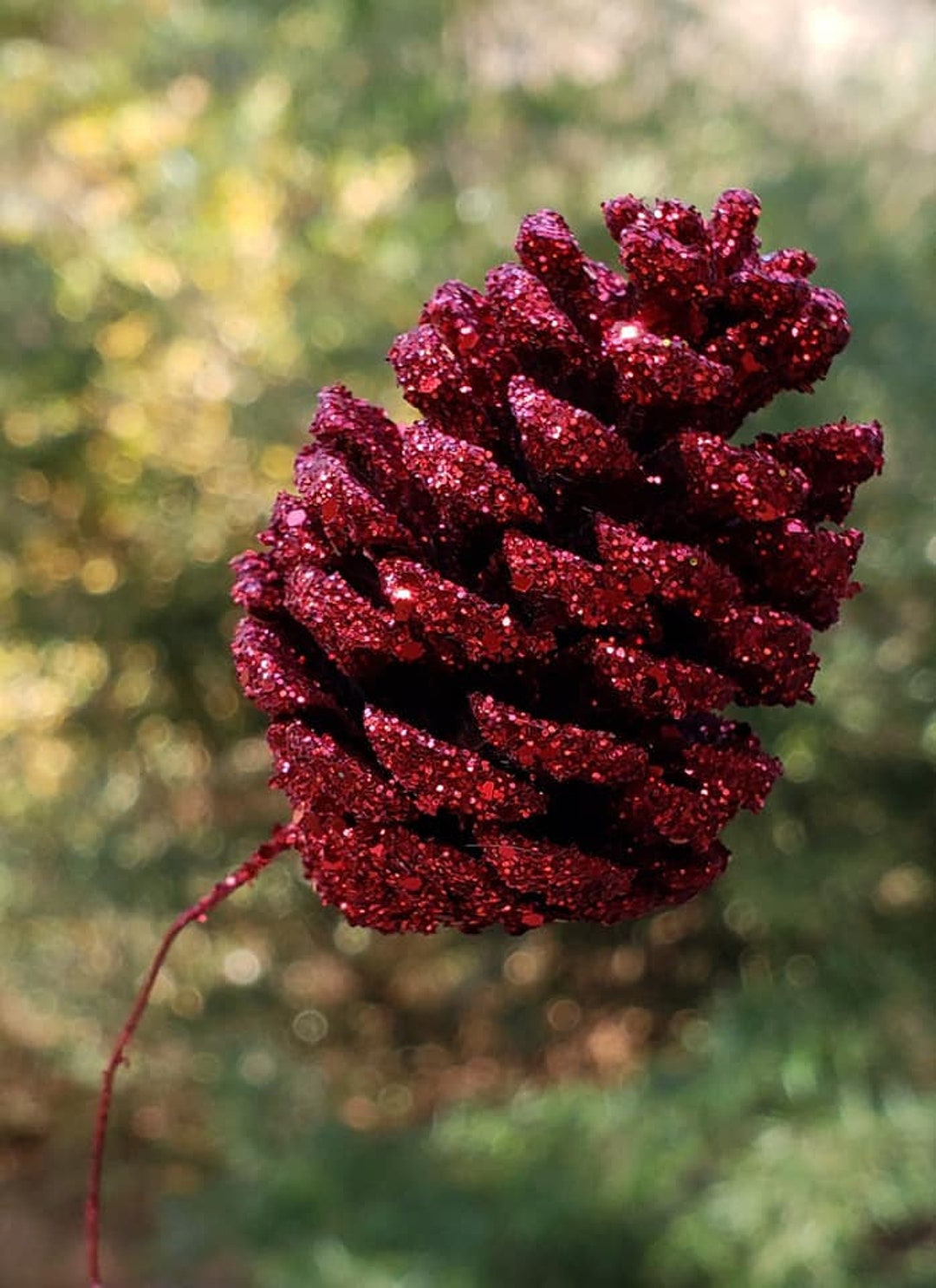 Christmas Pine Cone, Red Pine Cone With Stem, Red Pine Cone Ornament ...