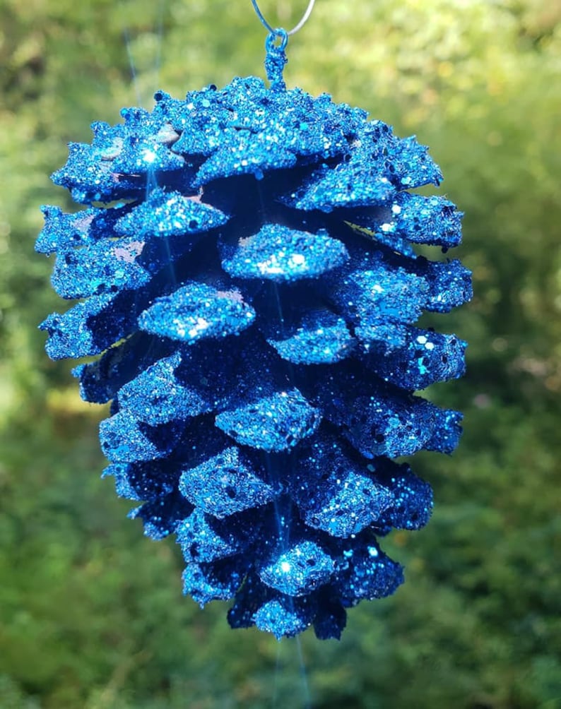 Blue Pine Cones Christmas Pine Cones Blue Glitter Ornament - Etsy