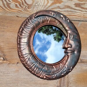 Hand Cast Celestial Sun and Moon Mirror, Concrete Patio Decor (9.5 Inch ...