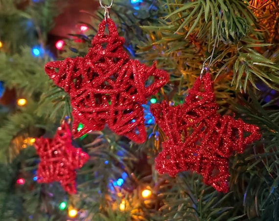 Red star ornament Christmas Red glitter ornament glitter star | Etsy