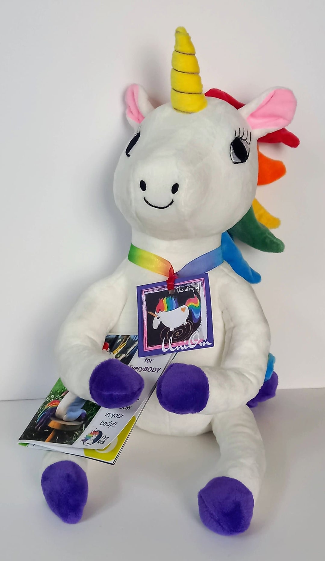 Unicorn Yogi Plush, With Rainbow Chakra Coloured Mane and Tail and a ...