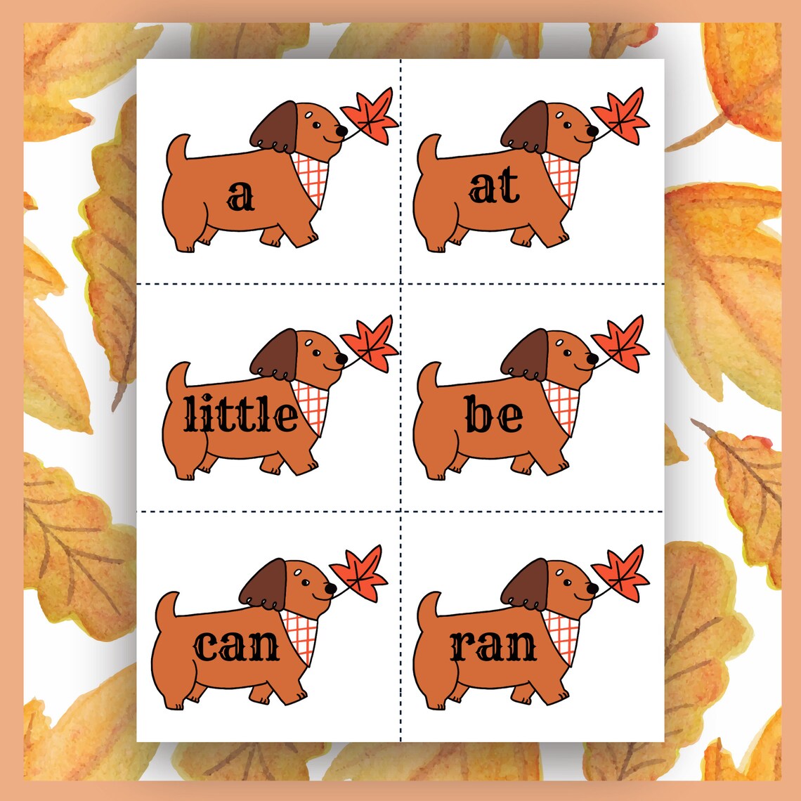 Cute Fall Puppy Dog Theme ABC Flashcards | Kindergarten Sight Words ...