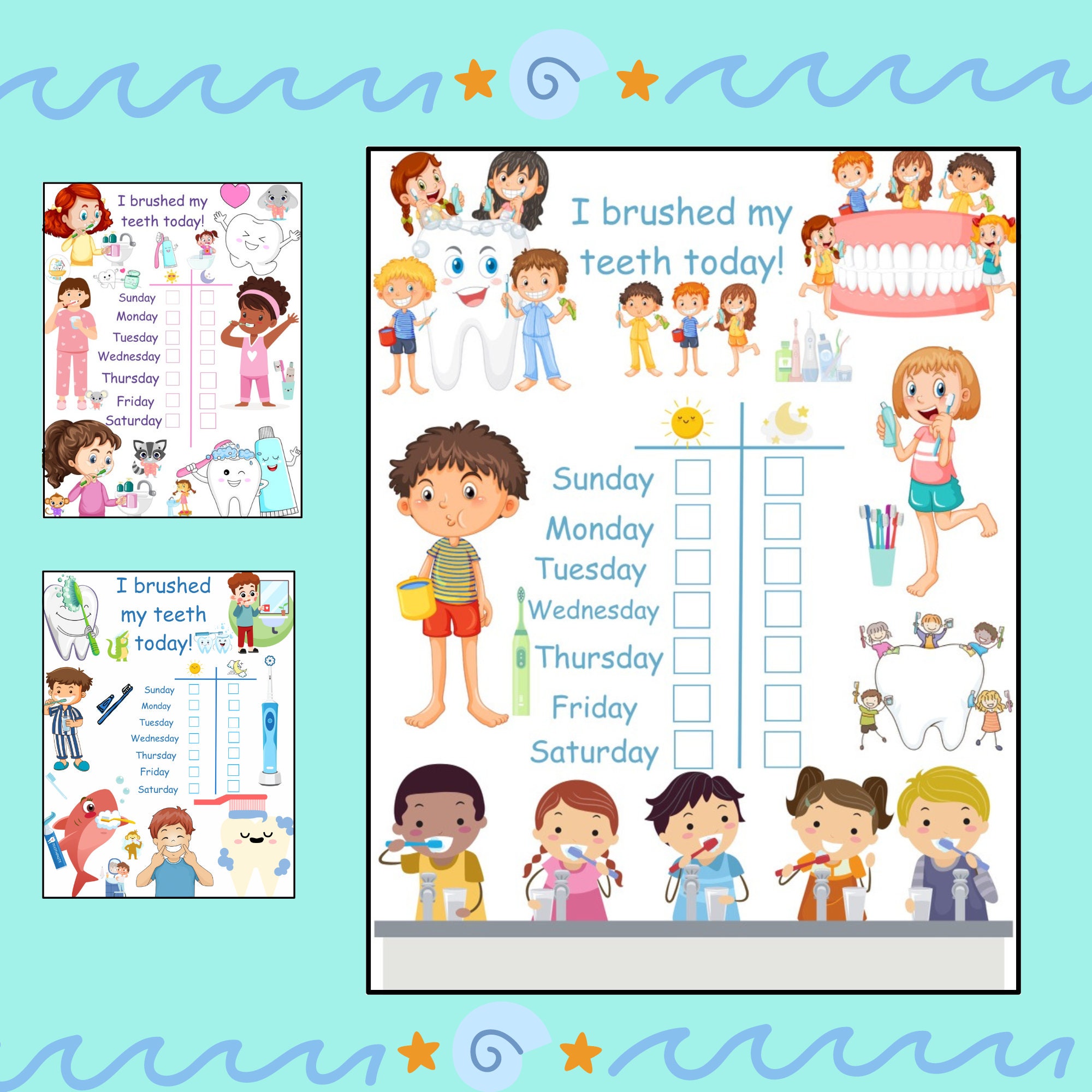 Chore Chart for Kids Reward Chart, Brush Your Teeth Behavior Chart ...