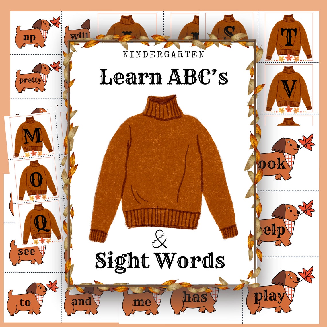 Cute Fall Puppy Dog Theme ABC Flashcards | Kindergarten Sight Words ...
