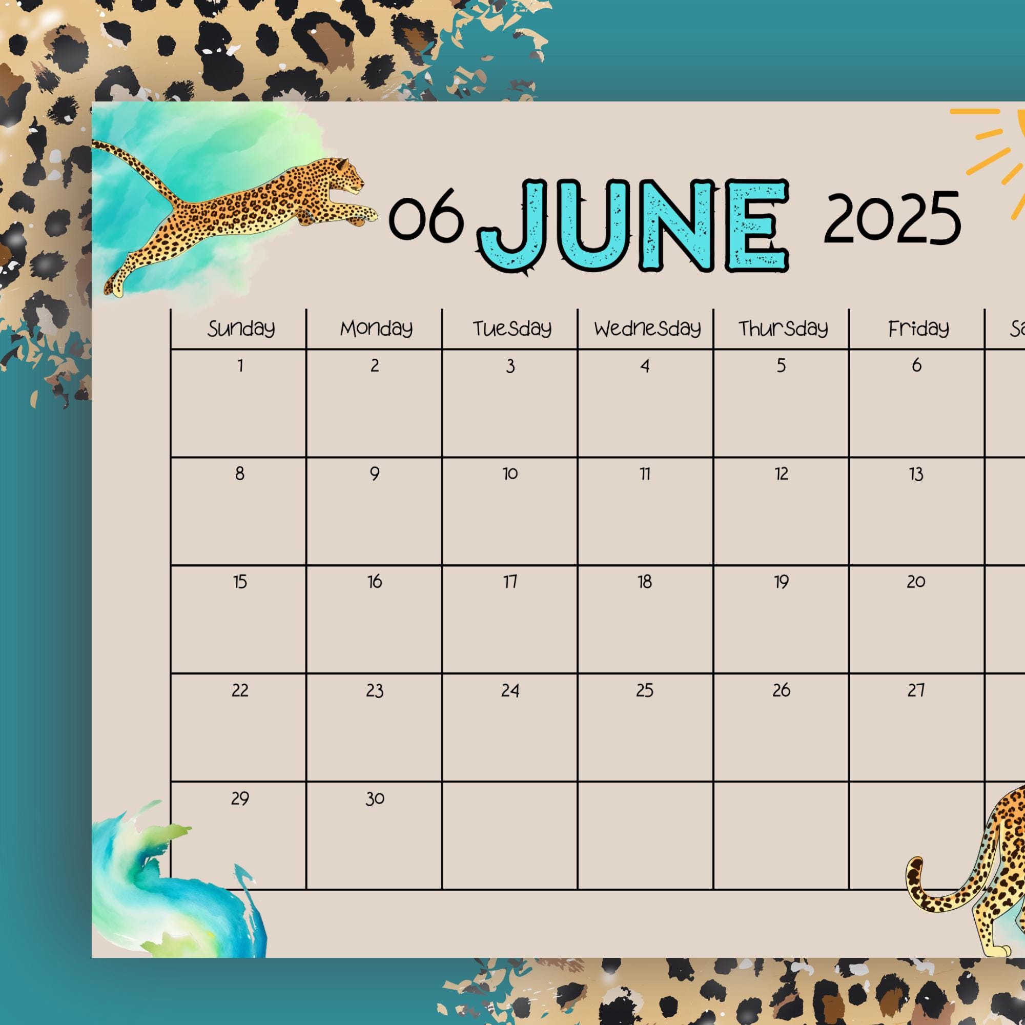 2025 Calendar | Yearly Calendar | 2025 Wall Calendar | Cheetah Print ...