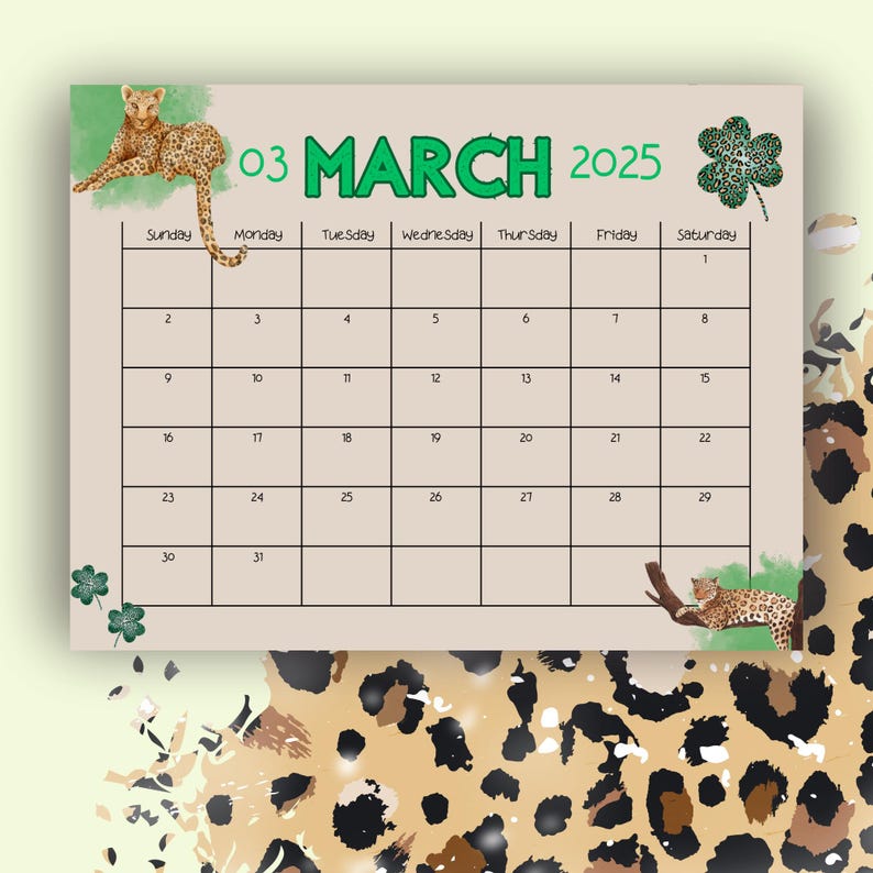 2025 Calendar | Yearly Calendar | 2025 Wall Calendar | Cheetah Print ...