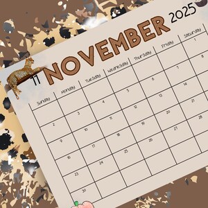 2025 Calendar | Yearly Calendar | 2025 Wall Calendar | Cheetah Print ...