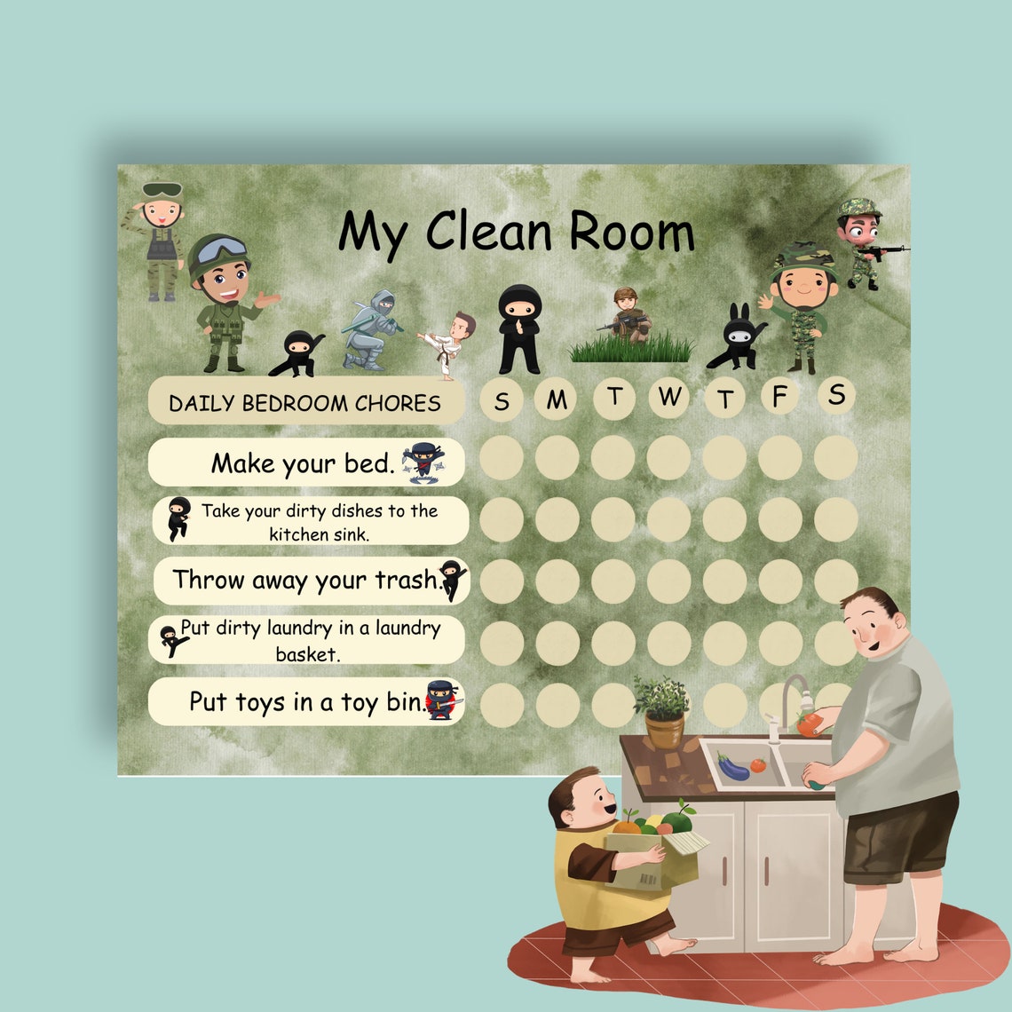 Kids Chore Chart, Cleaning Chart, Daily Checklist, Printable Chore ...