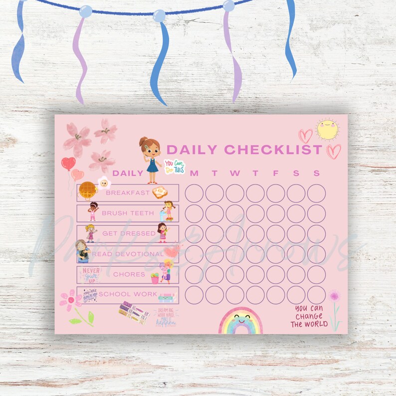 Chore Chart for Kids, Daily Checklist, Cleaning Chart, Printable Chore ...