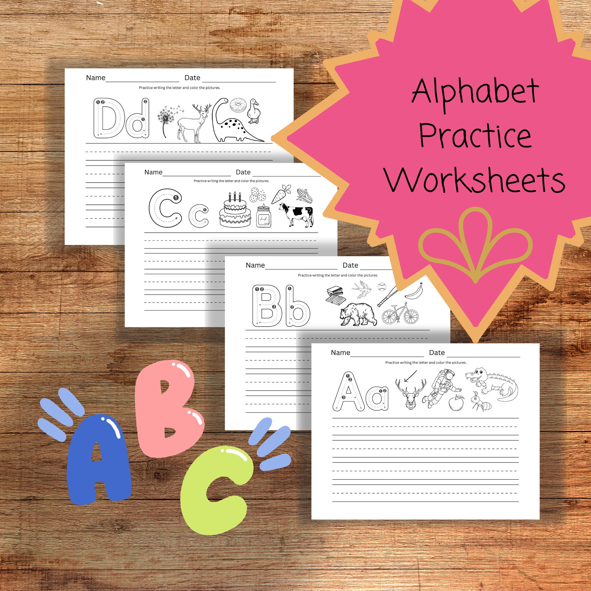 Alphabet Printable ABC Handwriting Practice Worksheet - Etsy