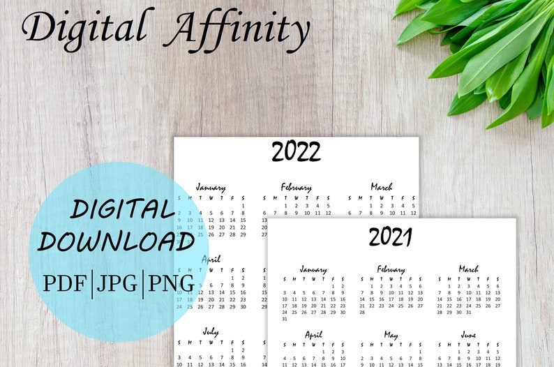 2021-2022 at A Glance Yearly Calendar Instant Digital Download PDF JPG ...