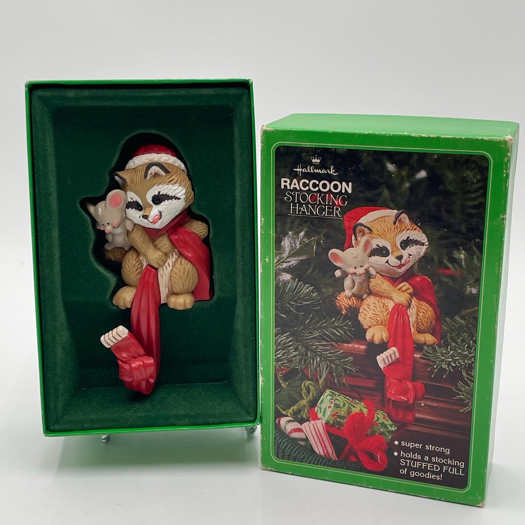 Vintage Hallmark Raccoon With Mouse Stocking Hanger With Original Box ...