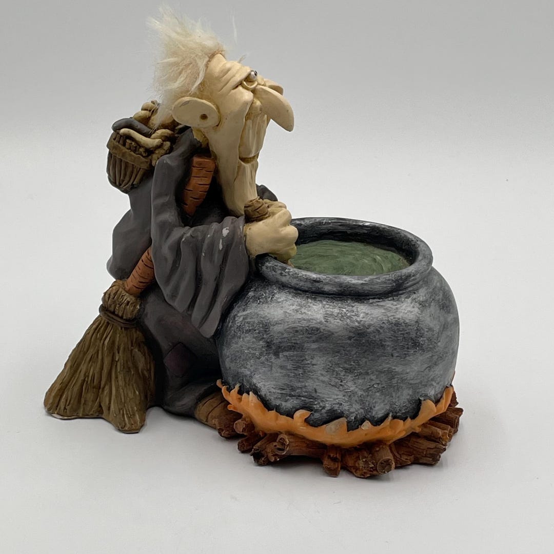 Vintage Paolo Chiari Resin Statue Old Man Caricature Halloween Cauldron ...
