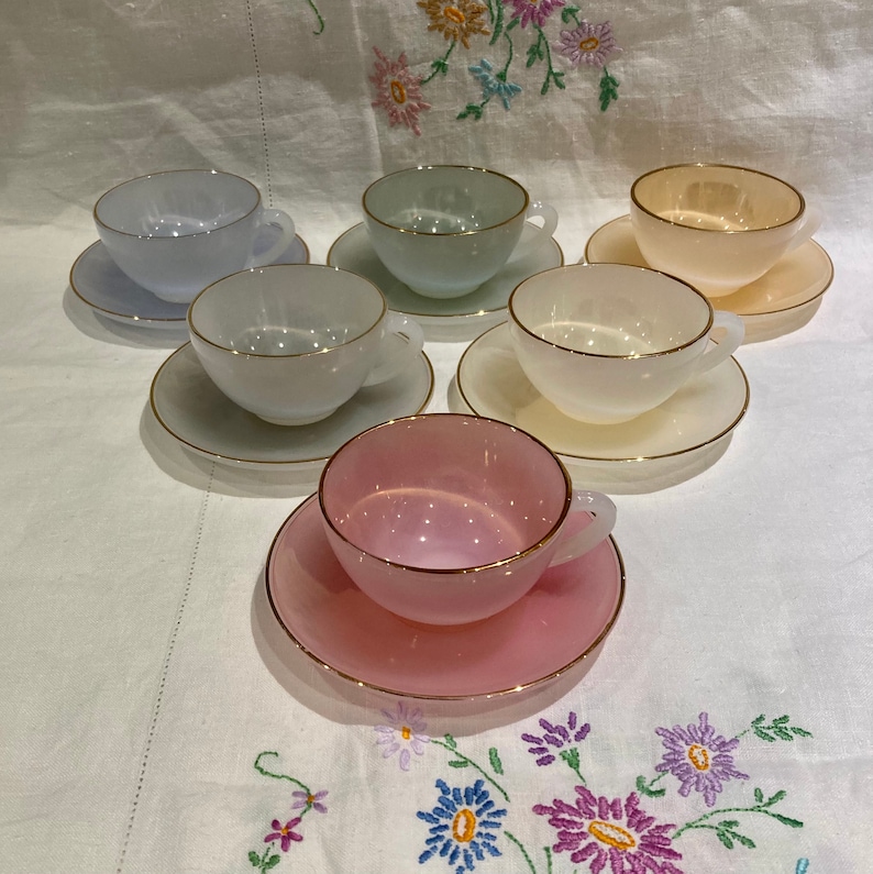 1950s Arcopal Set of Six Pastel Harlequin Medium Tea Cup and - Etsy