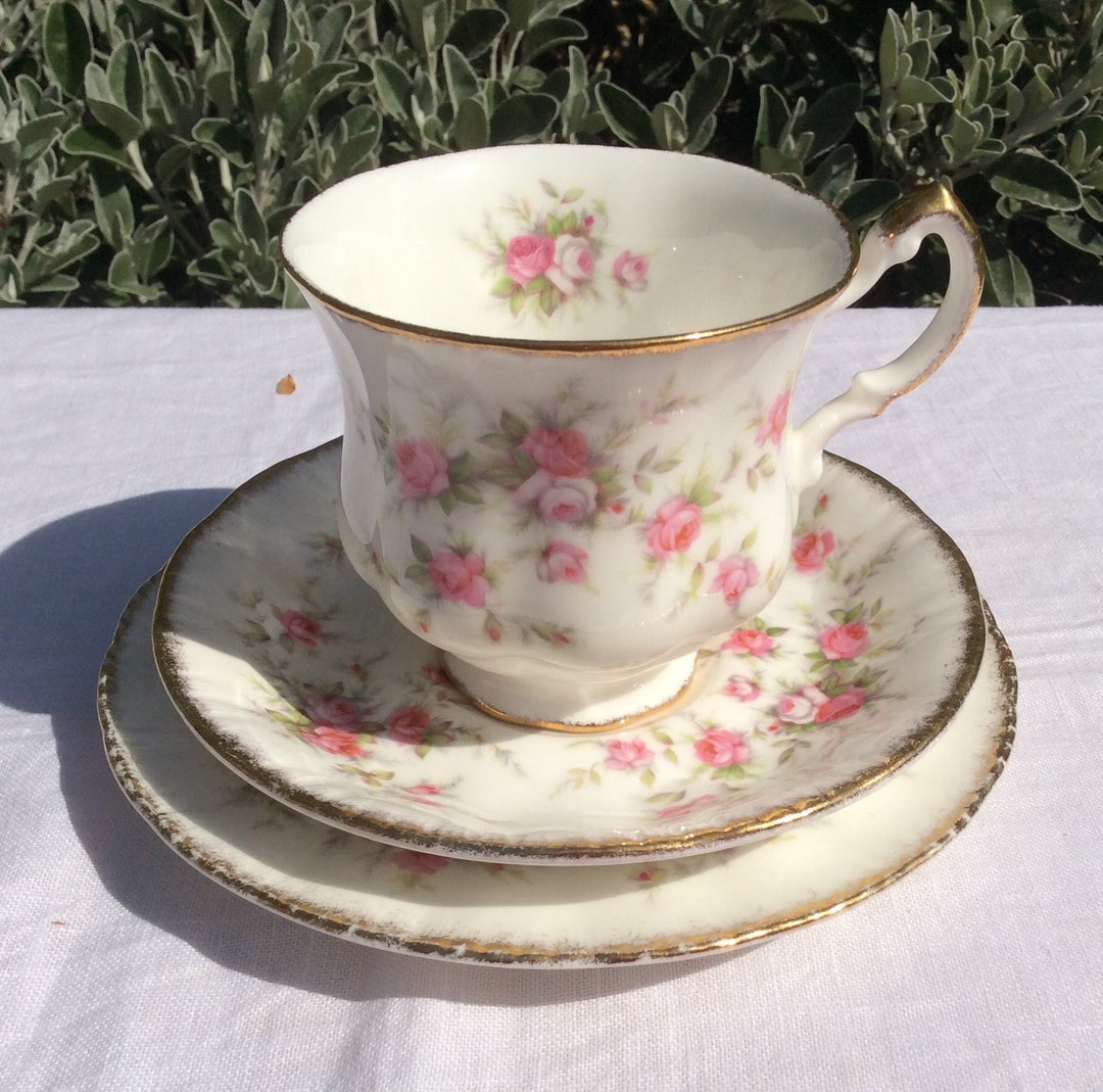 Paragon Victoriana Rose Teacup Trio, Fine English China, 1960s. Cottage ...