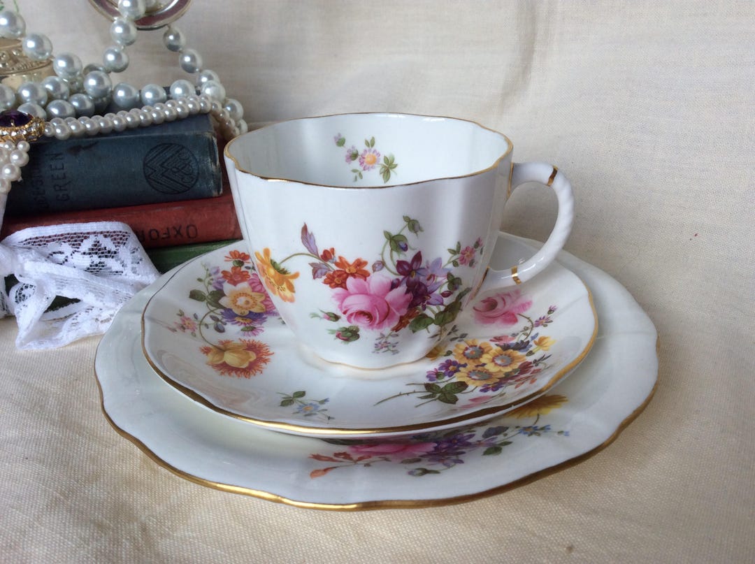 Antique Royal Crown Derby Tea Cup Trio in Derby Posies Pattern.made in ...