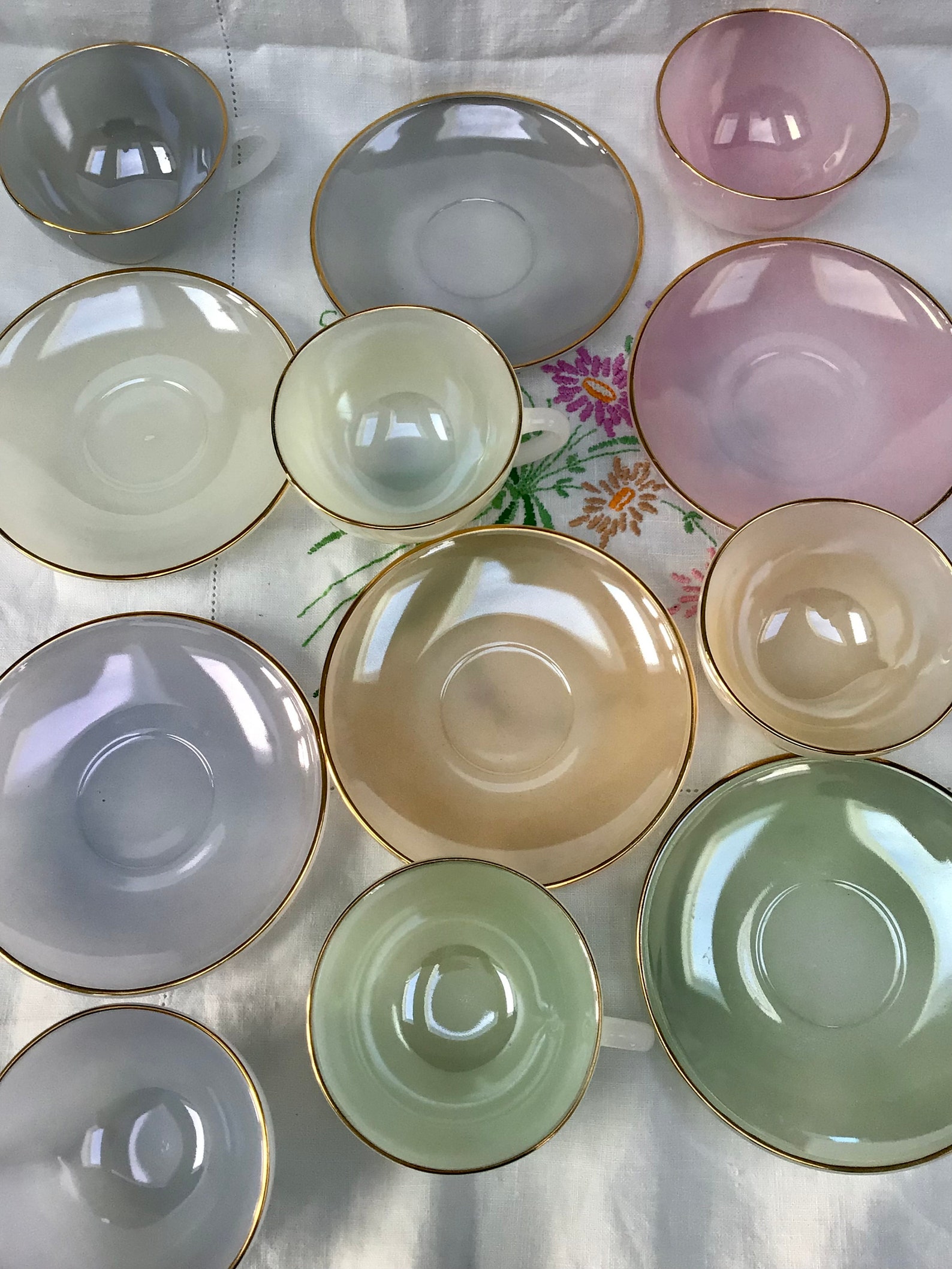 Arcopal Original 1950s French Opalescent Set of Six Pastel - Etsy