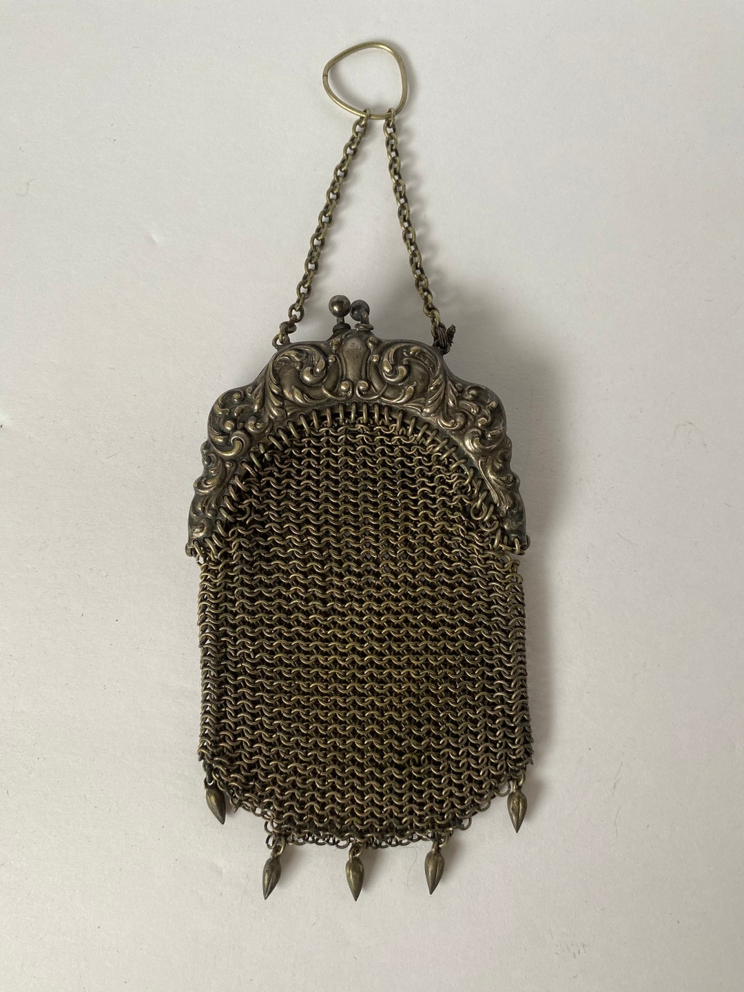 Antique Metal Mesh Flapper Purse, Gate Top Vintage Metal Mesh Purse ...