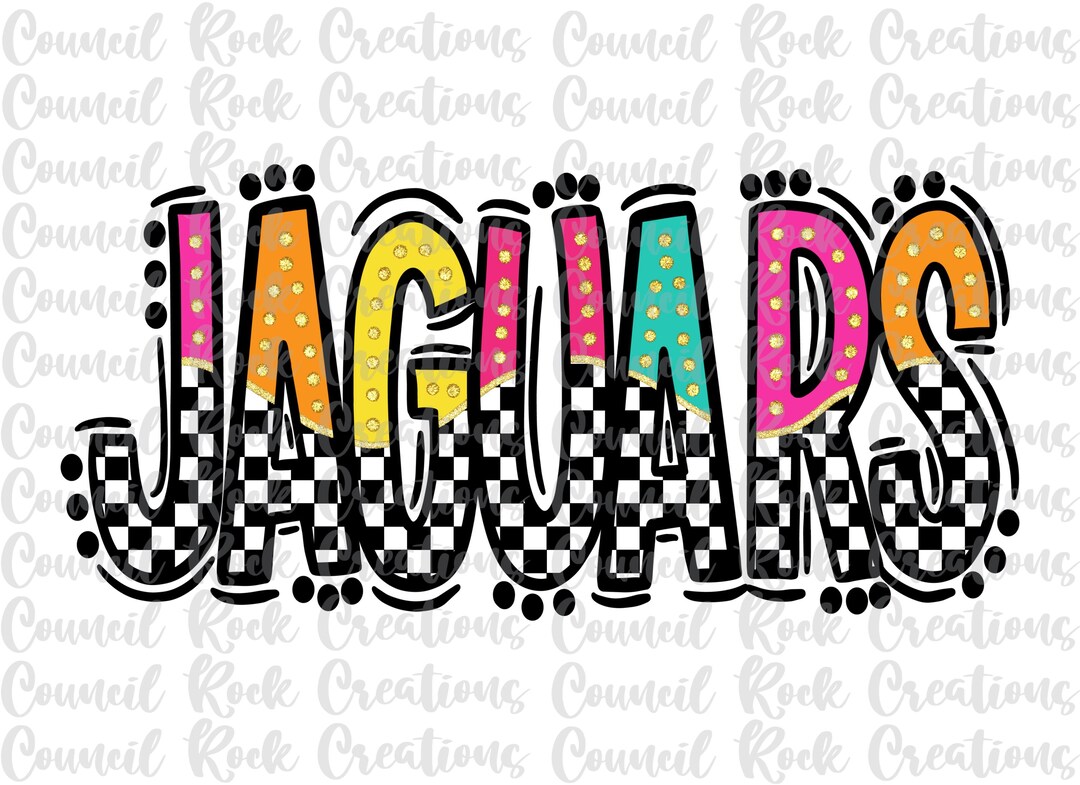 Jaguars Png, Checkered, Bright Doodle Letters, Glitter Gold Dots ...
