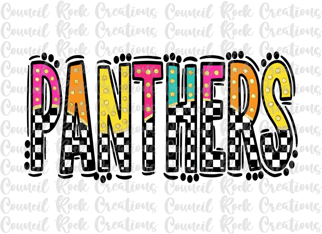 Panthers Png, Checkered, Bright Doodle Letters, Glitter Gold Dots ...