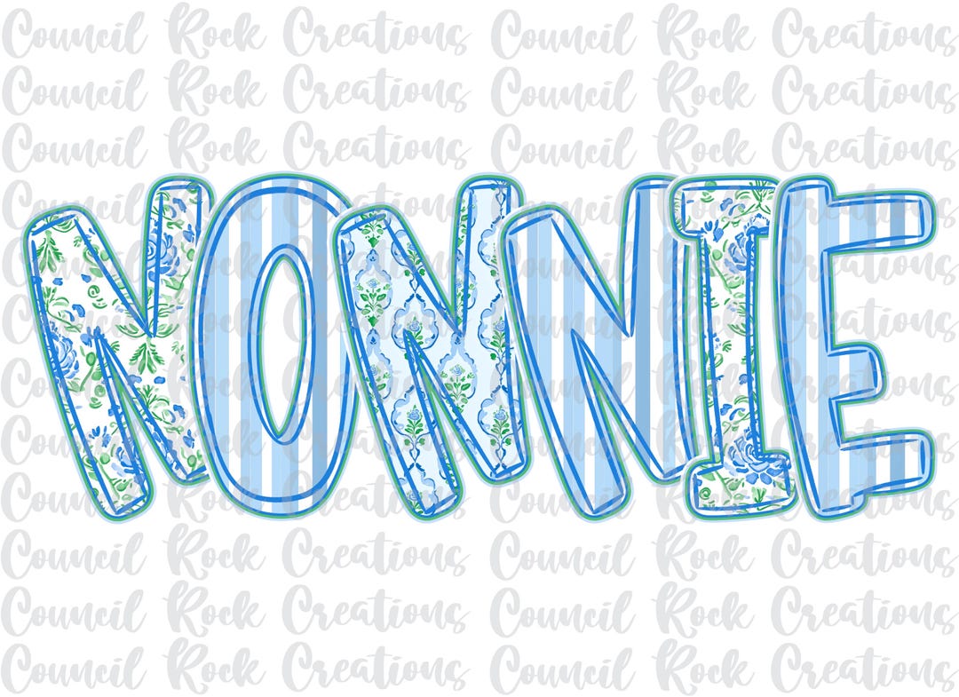Nonnie Png, Blue Floral, Stripes, Hand Lettered, Mothers Day, Digital ...