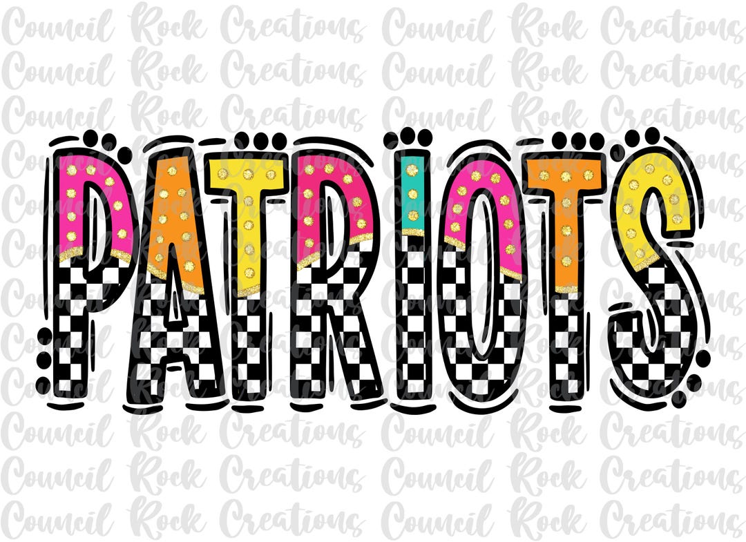 Patriots Png, Checkered, Bright Doodle Letters, Glitter Gold Dots ...