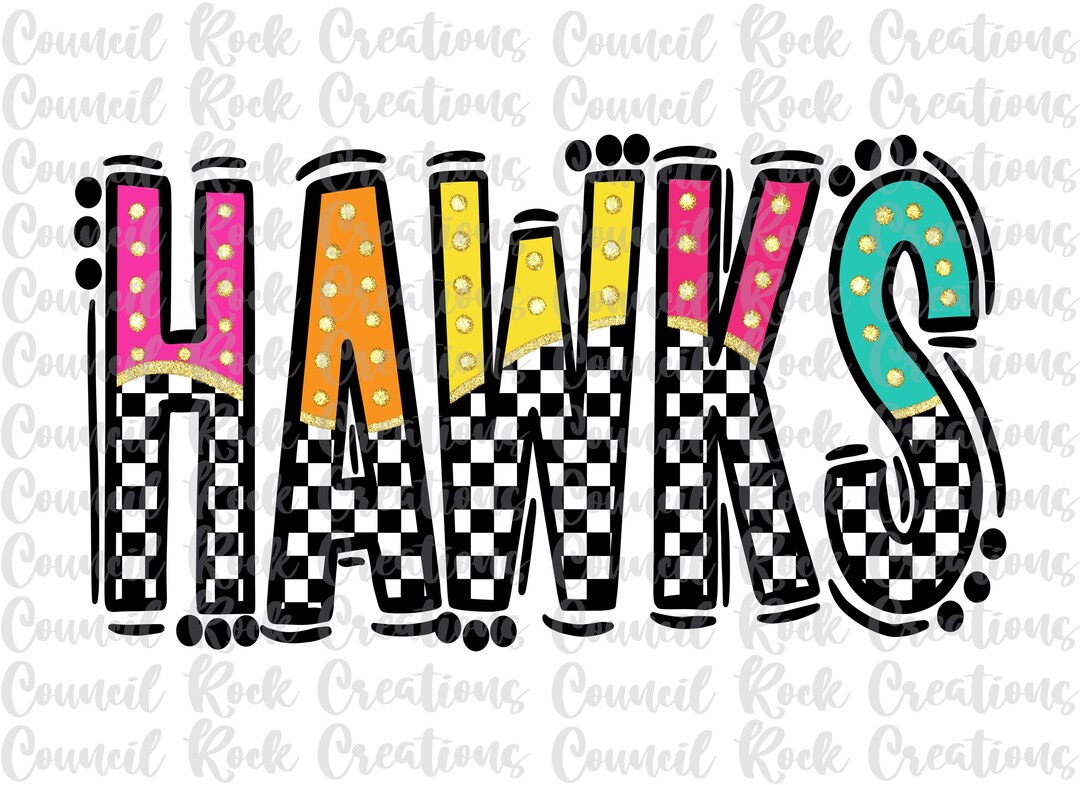 Hawks Png, Checkered, Bright Doodle Letters, Glitter Gold Dots, Mascot ...