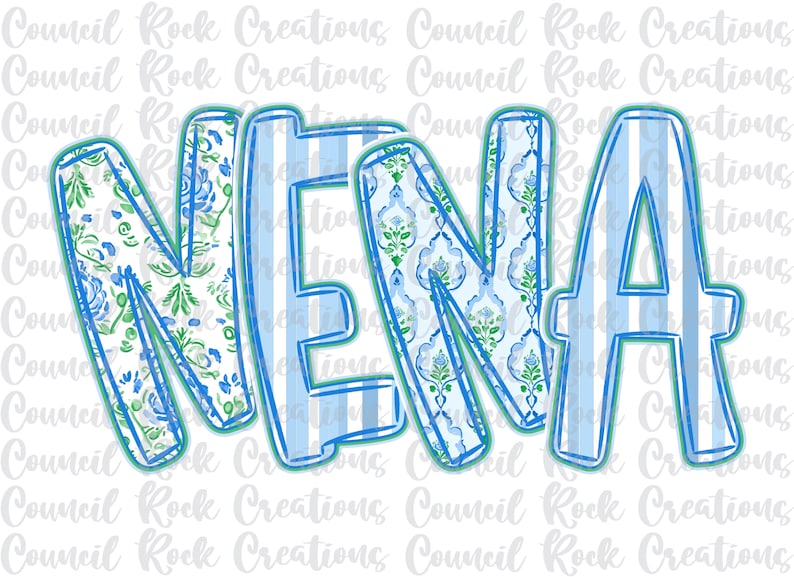 Nena Png, Blue Floral, Stripes, Hand Lettered, Mothers Day, Digital ...