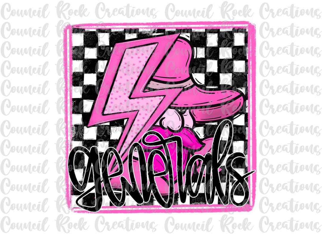 Pink Generals PNG, Lightning Bolt, Checkered, Mascot, Stars, School ...