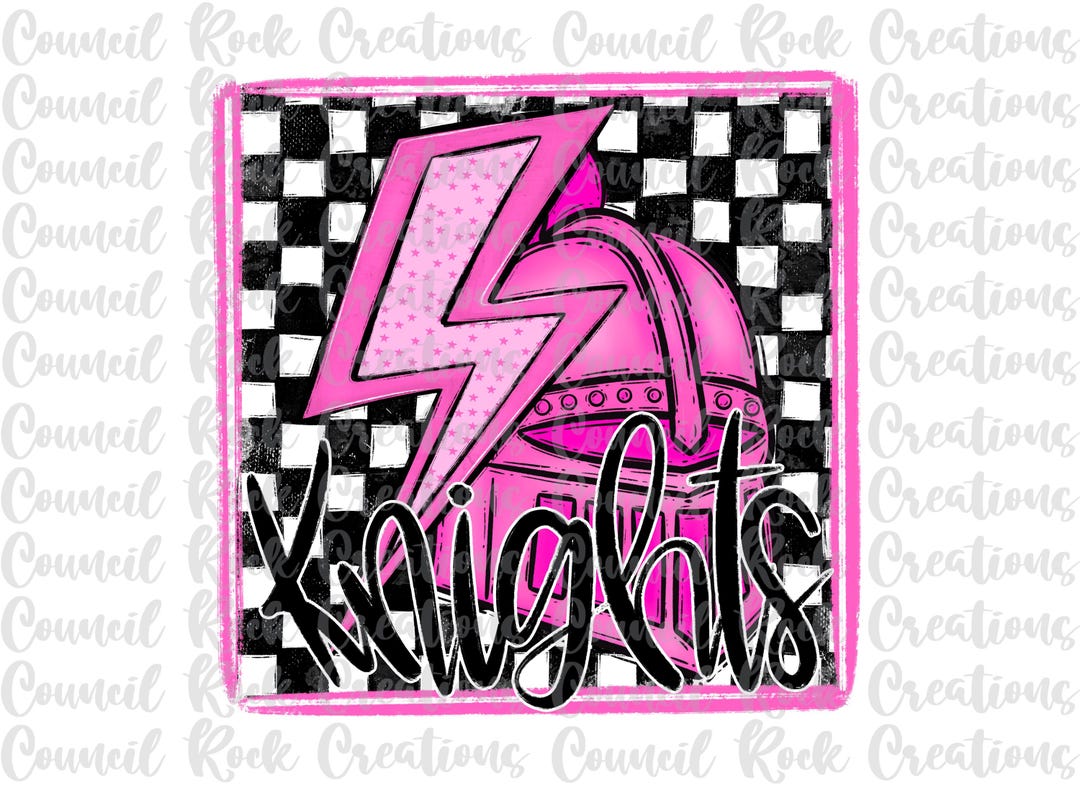 Pink Knights PNG, Lightning Bolt, Checkered, Mascot, Stars, School ...