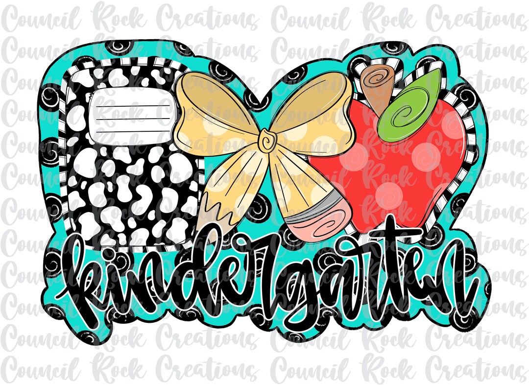 Kindergarten, Composition Notebook, Pencil Bow, Apple. Polka Dots, Hand ...