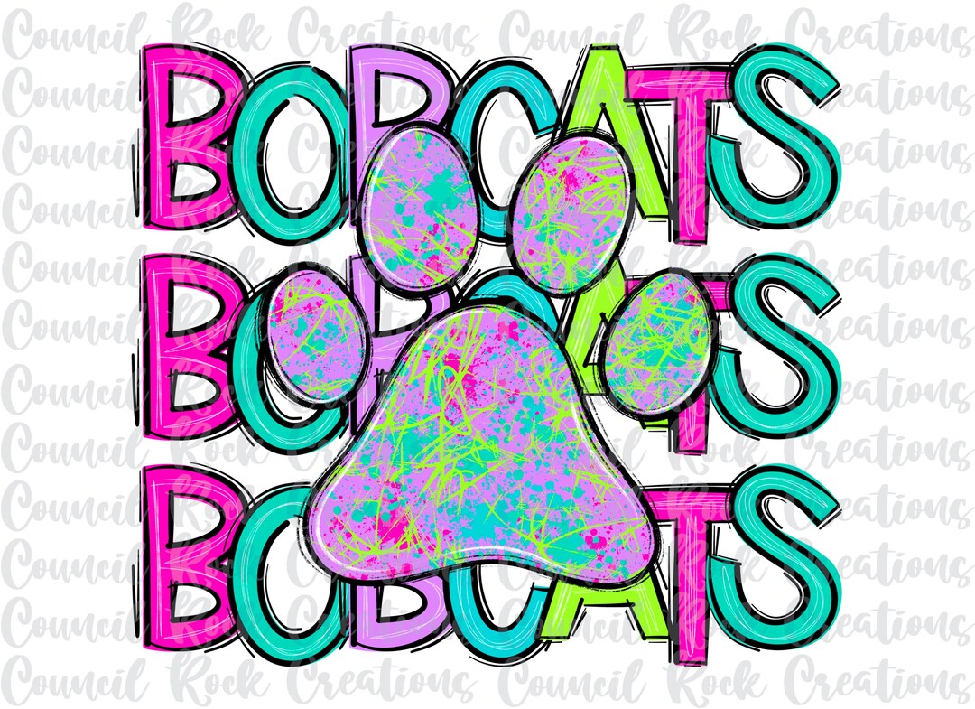 Bobcats PNG, Splatter Paw Print, Colorful, School Spirit, Team Spirit ...