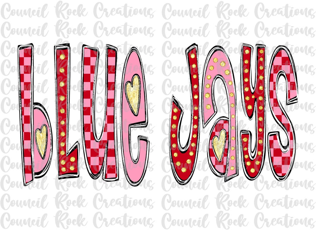 Blue Jays PNG, Sketchy Valentine, Checkered, Hearts, Gold Glitter ...