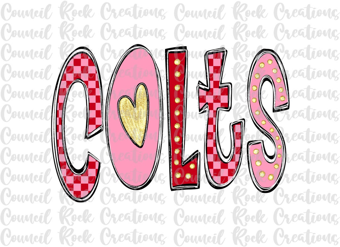 Colts PNG, Sketchy Valentine, Checkered, Hearts, Gold Glitter, School ...