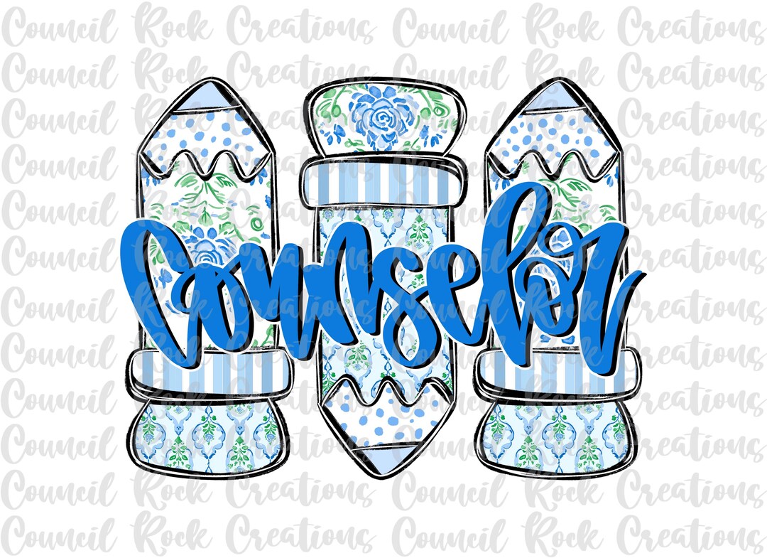 Counselor Pencils PNG, Blue Flowers, Blue Hand Lettered, School ...