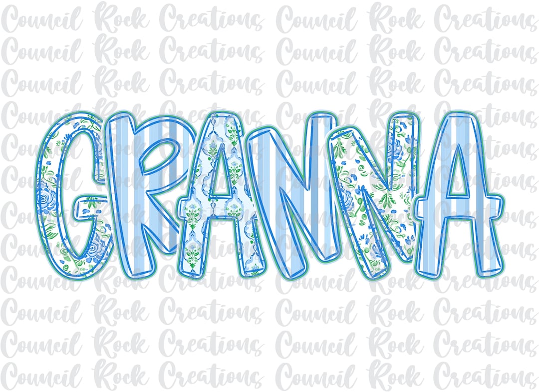 Granna Png, Blue Floral, Stripes, Hand Lettered, Mothers Day, Digital ...