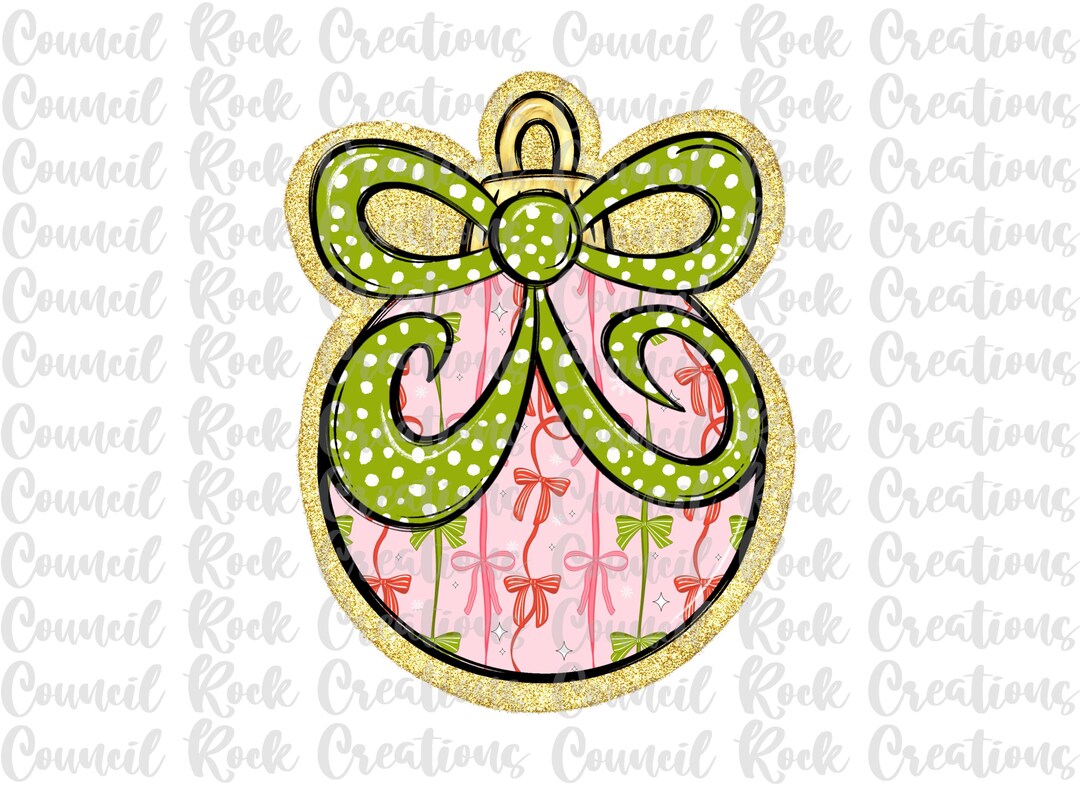 Christmas Bows Ornament PNG, Gold Glitter, Dalmatian Dots Bow, Digital ...