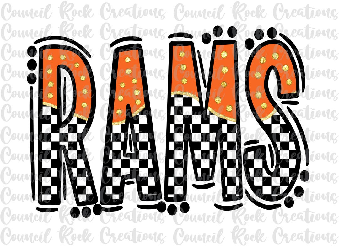 Rams Png, Checkered, Orange Doodle Letters, Glitter Gold Dots, Mascot ...