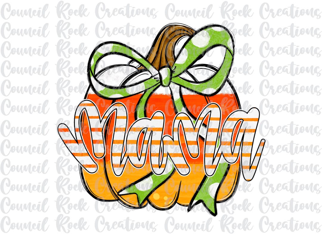 Mama Candy Corn Pumpkin PNG, Polka Dot Bow, Thanksgiving, Fall, Hand ...