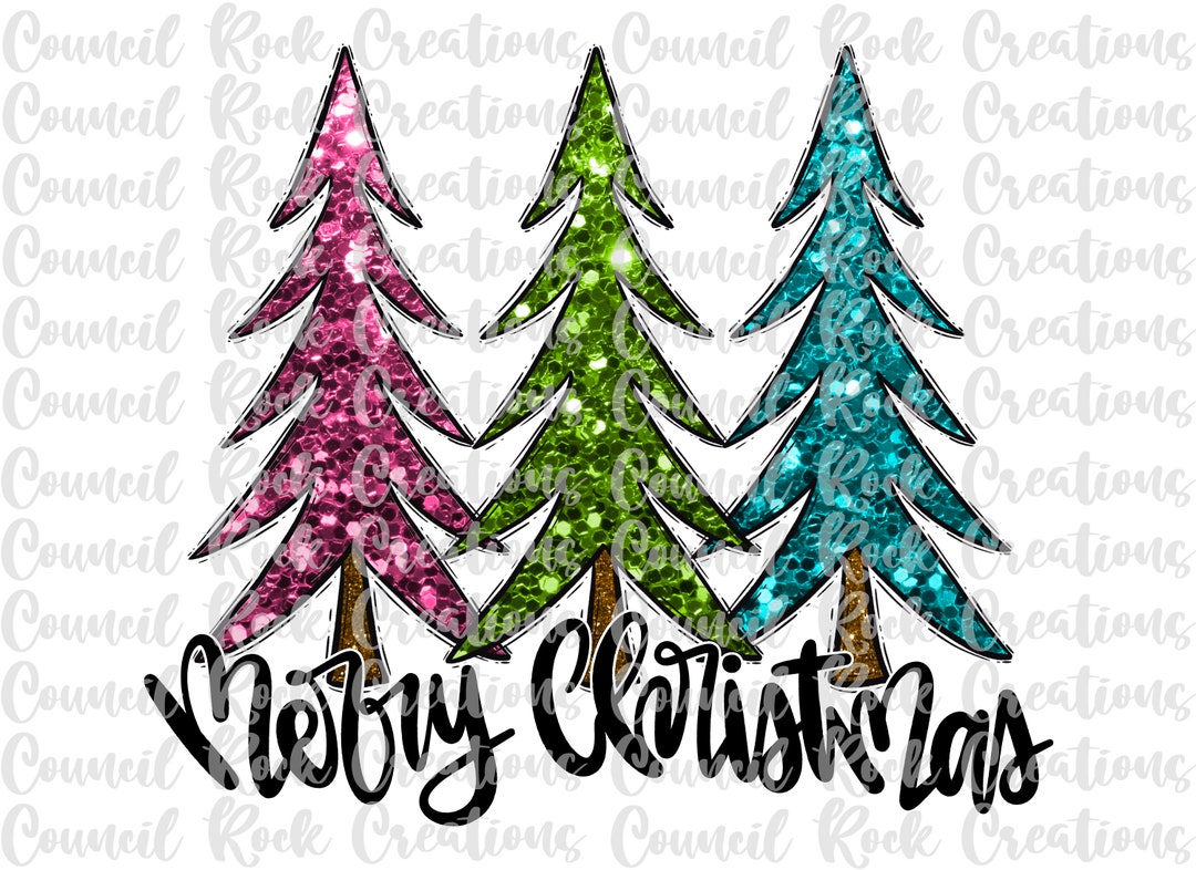 Merry Christmas PNG | Glitter Bling Trees | Digital File | Sublimation ...