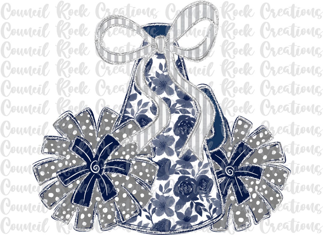 Floral Cheer PNG, Navy Grey, Seersucker Bow, Megaphone, Pom Poms ...