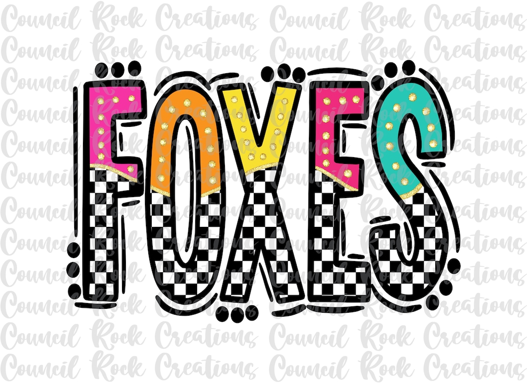 Foxes Png, Checkered, Bright Doodle Letters, Glitter Gold Dots, Mascot ...