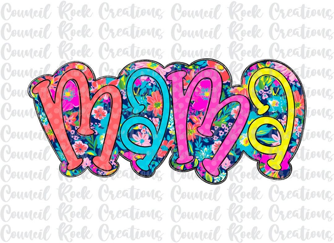 Mama Png, Colorful Polka Dots Doodle Letters, Blue Floral, Digital File ...