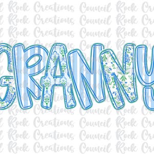 Granny Png, Blue Floral, Stripes, Hand Lettered, Mothers Day, Digital ...