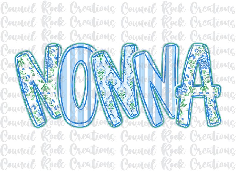 Nonna Png, Blue Floral, Stripes, Hand Lettered, Mothers Day, Digital ...