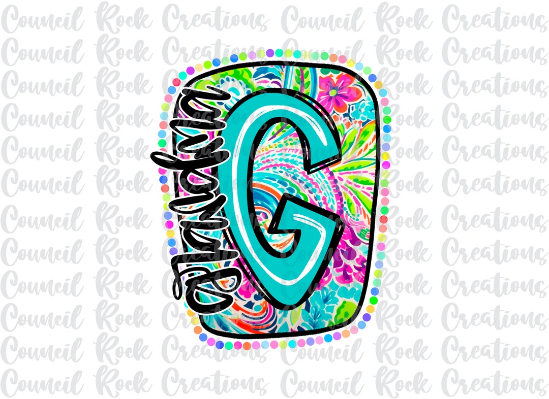 Grandma Scribble Letter PNG, Bright Paisley Floral Background, DTF ...