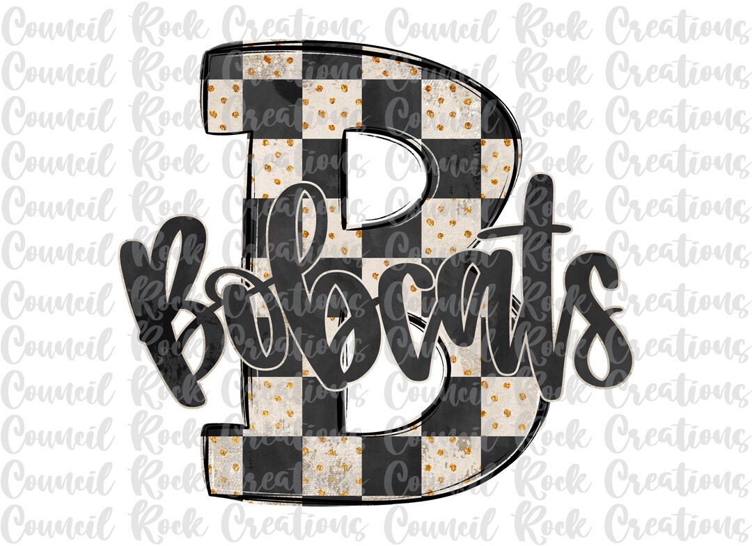 Bobcats PNG, Checkered, Gold Glitter Dots, Hand Lettered, Mascot ...