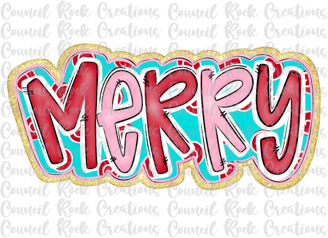 Merry Png, Doodle Dots, Glitter, Hand Lettered, Christmas, Digital File ...